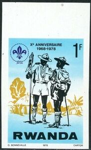 Stamp: Scouts with Unit Flag (Rwanda(10th Anniversary of Rwandan ...