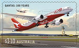 Stamp: QANTAS Aircraft in Centennial Livery (Australia(Centenary of ...