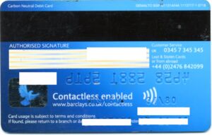 Bank Card: Barclays Visa Debit (Barclays Bank, United Kingdom of Great ...