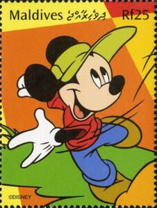 Stamp: Mickey throwing a Ball (Maldives(Disney - The 70th Anniversary ...