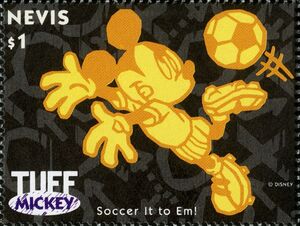 Stamp: Mickey Mouse playing Football (Soccer) (Nevis(Sports and ...