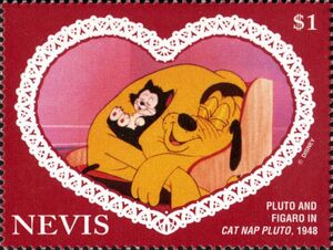 Stamp: Pluto and Figaro in "Cap Nap Pluto", 1948 (Nevis(Disney ...