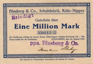 Banknote: 1 Million Mark (Rheinland(Köln-Nippes) Kel:2743.1.1