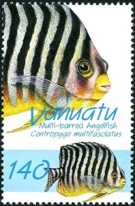 Stamp: Multibar Angelfish (Centropyge multifasciatus) (Vanuatu(Angel ...