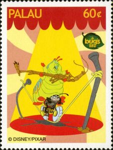 Stamp: Heimlich, Slim, Francis performing (Palau(Disney/Pizar's "A Bug ...