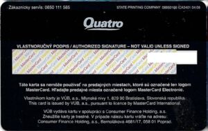 Bank Card: Quatro (Všeobecná úverová banka (VÚB Banka), SlovakiaCol:SK ...
