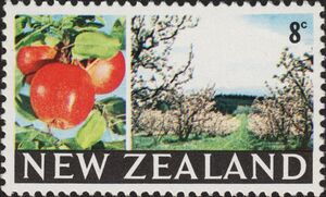 Stamp: Apples and Orchard (New Zealand(Pictorial Definitives (Decimal ...