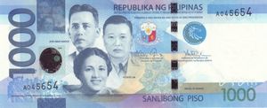Banknote: 1,000 Piso (Philippines(2010-2022 "New Design" Issue) Wor:P ...