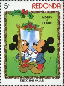 Stamp: Morty and Ferdie with Mirror (Redonda(Christmas 1983 - Disney's ...