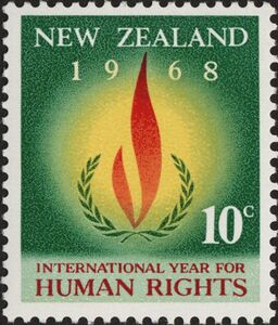 Stamp: Human Rights Emblem (New ZealandMi:NZ 490,Sn:NZ 413,Yt:NZ 474,Sg ...