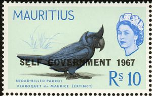 Stamp: Broad-billed Parrot (Lophopsittacus mauritianus) (Mauritius ...