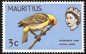 Stamp: Rodrigues Fody (Foudia flavicans) (Mauritius(Bird Definitives ...