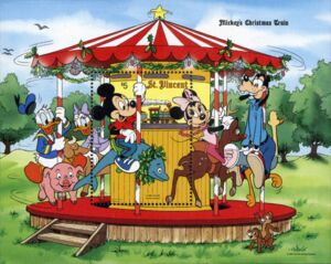 Stamp: Donald, Daisy, Mickey, Minnie, Goofy riding on a Carousel (Saint ...