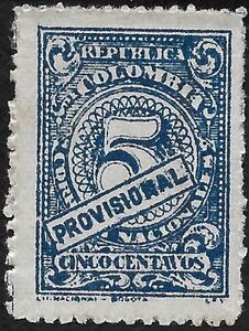 Stamp: Number 5 (Colombia) (Number and coat of arms with steep or flat ...