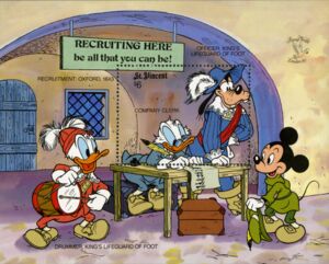Stamp: Recruitment: Oxford, 1643 - Donald, Scrooge. Goofy, Mickey ...