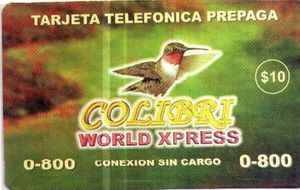 දුරකතන කාඩ්පත: Colibrí World Express $ 10 - Bird (Remote Memory ...