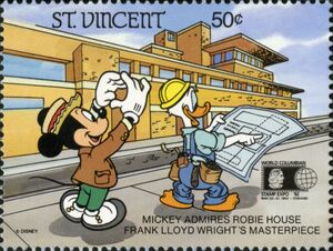 Stamp: Mickey, Donald admiring Frank Lloyd Wright’s Robie House (Saint ...