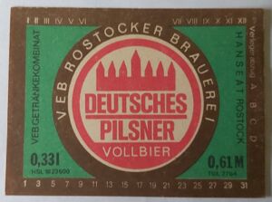Drink Label: Deutsches Pilsner Vollbier (VEB Rostocker Brauerei (im GK ...