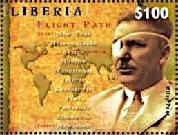 Stamp: Wiley Post - Flight Path (Liberia(Wiley Post First solo Flight ...