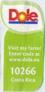 Fruit Sticker: Dole Visit my farm! 10266 Costa Rica (Costa Rica(Visit ...