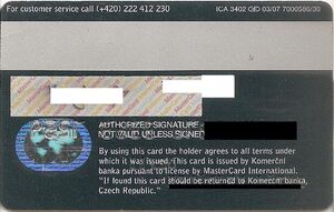Bank Card: KB (Komerční Banka (KB), Czech RepublicCol:CZ-MC-0235