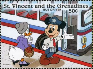 Stamp: Mickey Mouse the Bus Driver and Grandma Duck (Saint Vincent and ...