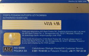 Tarjeta de Banco: World Map (Aig Bank Polska, PoloniaCol:PL-VI-0054.02