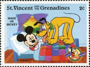 Stamp: Mickey and Pluto - Wake up, Mickey (Saint Vincent and The ...