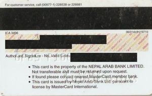 Bank Card: Nabil Bank (Nepal Arab Bank Limited, NepalCol:NP-MC-0001