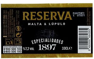 Drink Label: Reserva (Mercadona S.A., SpainCol:ES-BEER-002158