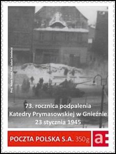 Stamp: 73. anniversary of arson at the Primate's Cathedral in Gniez ...