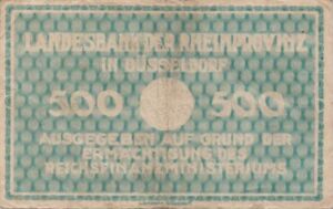 Banknote: 500 Mark (Rheinland(Düsseldorf) Mül:4-1205.1a