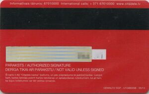 Bank Card: Citadele VE (Citadele, LatviaCol:LV-VE-0056