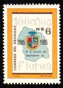 Stamp: Map, Coat of Arms of Flores (Uruguay(Flores Department, Cent ...