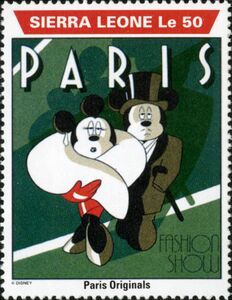Stamp: Mickey and Minnie Mouse at the Paris fashion show, France ...