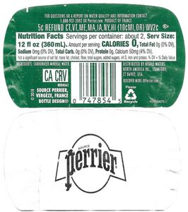Drink Label: Imported Source Perrier (Nestlé Waters Sud - La Source ...