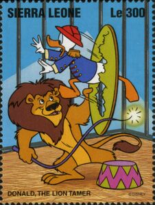 Stamp: Donald the Lion Tamer (Sierra Leone(Disney - Walt Disney cartoon ...