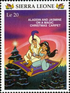Stamp: Aladdin and Jasmine on a magic Christmas carpet (Sierra Leone ...