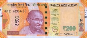 Banknote: 200 Rupees (India(2016-2022 "Gandhi at Center" Issue) Wor:P-113j