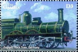 Stamp: Zugspitz rack train, Germany (Gambia(Trains (2001)) Mi:GM 5083 ...