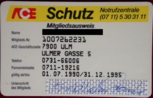 Functional Card: ACE Schutz Mitgliedsausweis (Car Assistance and Auto ...