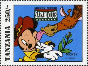 Stamp: A giraffe licking Mickey Mouse (Tanzania(Disney - Mickey Mouse ...