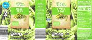 Food Label: Happy Harvest Sweet Peas (ALDI, Inc, United States of ...