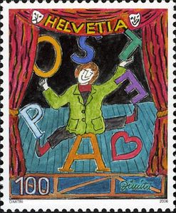 Stamp: Dimitri - Letter Juggler (Switzerland(Dimtri the Clown) Mi:CH ...