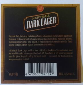 Etiqueta de bebida: Dark Lager Hartwall (Hartwall Helsinki Panimo ...