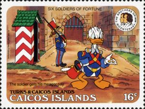 Stamp: The soldier (Donald Duck) with his maegre pay (Caicos Islands ...