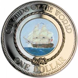Coin: 1 Dollar (British Royal Navy third rate ship HMS Redoubtable ...