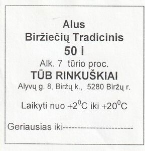 Drink Label: Rinkuskiai Birzieciu tradicinis alus (Brewery Rinkuskiai ...
