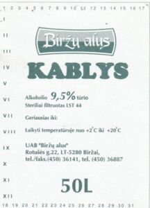 Drink Label: Birzu alus Kablys (Birzai - UAB “Biržų alus”, LithuaniaCol ...