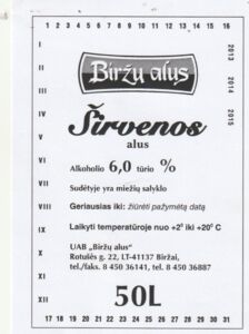 Etiqueta de Bebida: Birzu alus sirvenos (Birzai - UAB “Biržų alus ...